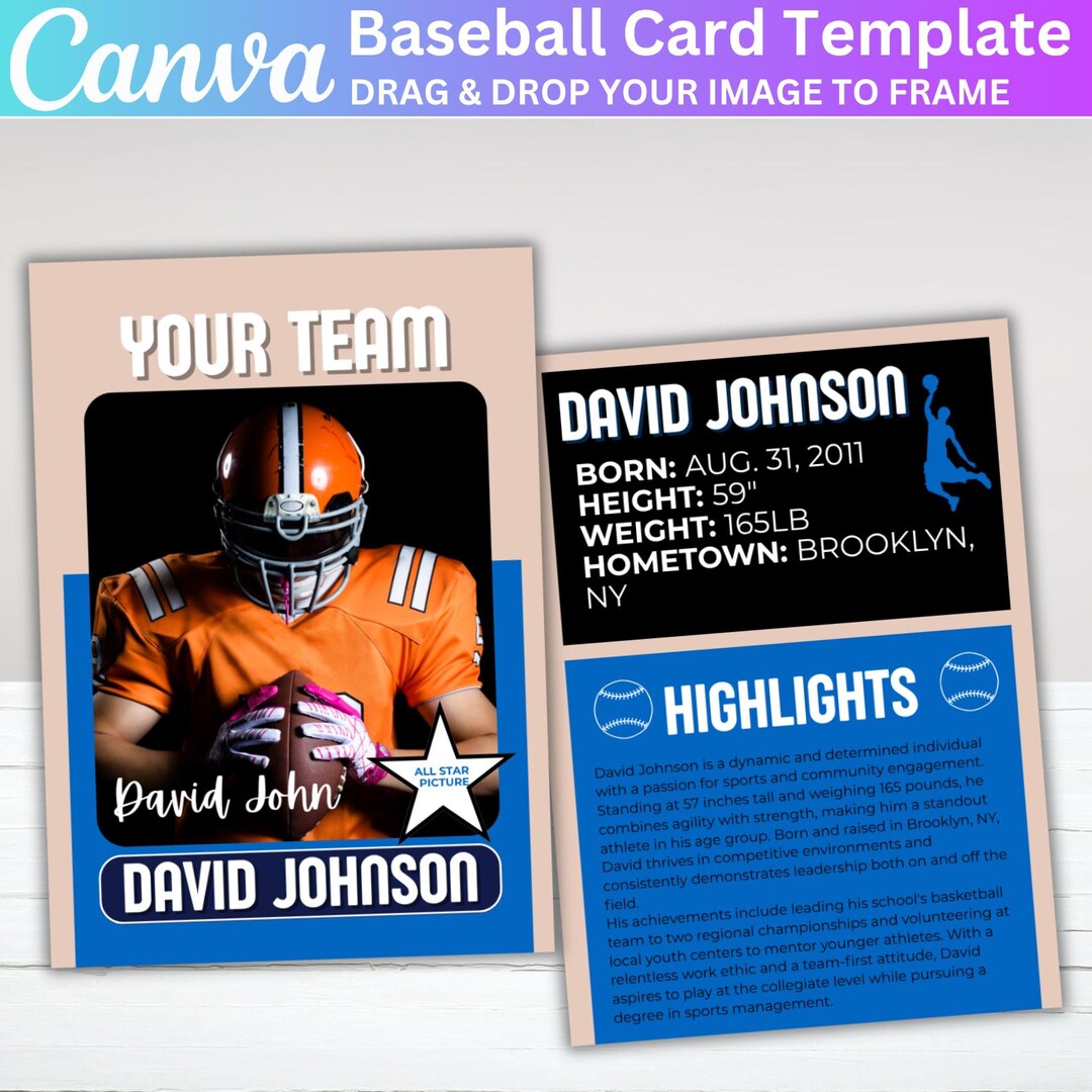 Baseball Player Card Canva Template, Editable Baseball Party Invitation ...