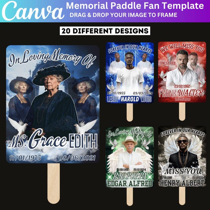 In Loving Memory Fan Editable Canva Template Bundle, Memorial Fan ...