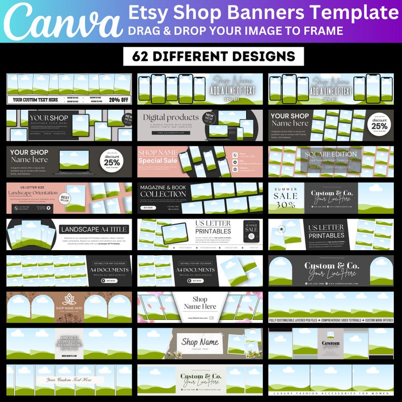 60+ Etsy Shop Banners Canva Template, Editable Etsy Banner Mockups ...