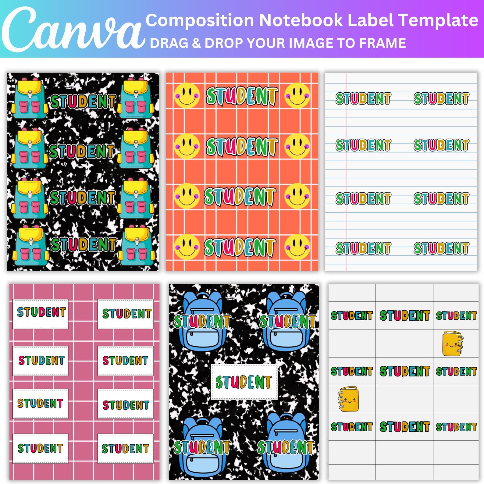 Student Name Labels and Composition Notebook Classroom Decor Template ...