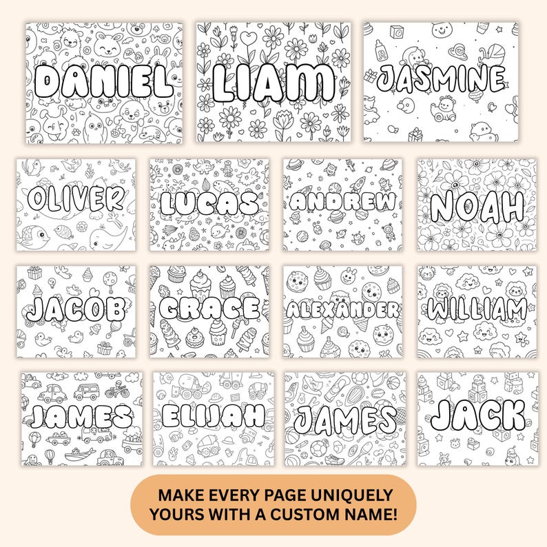 30 Custom Name Coloring Pages, Kids Activity Coloring Pages, 8.5x11 ...