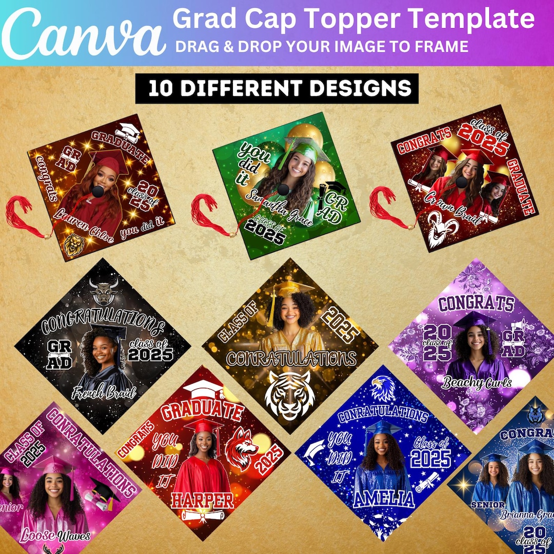 Graduation Cap Topper Canva Editable Designs, Graduation Decoration ...