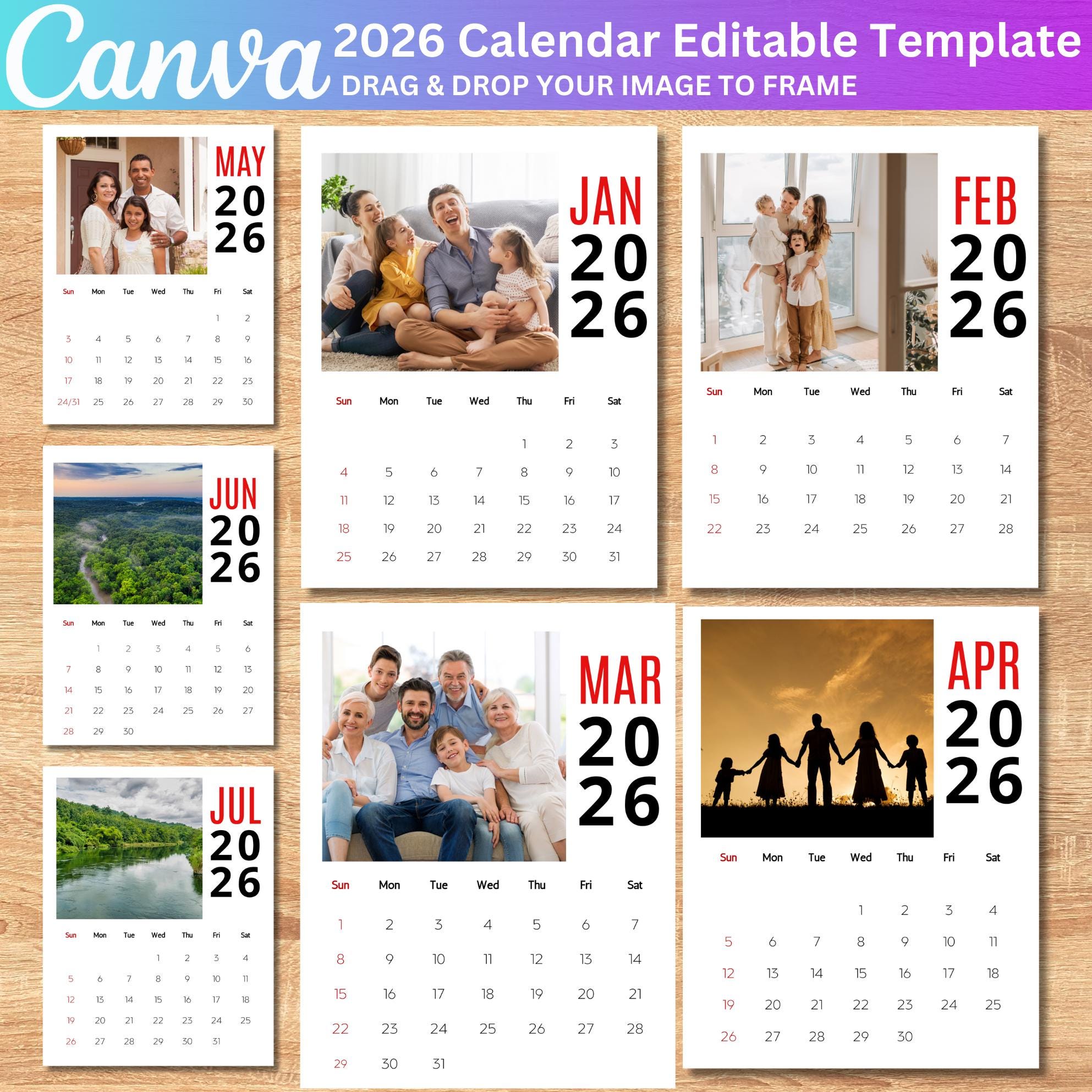 2026 Custom Family Photo Calendar, Canva Editable 2026 Calendar ...