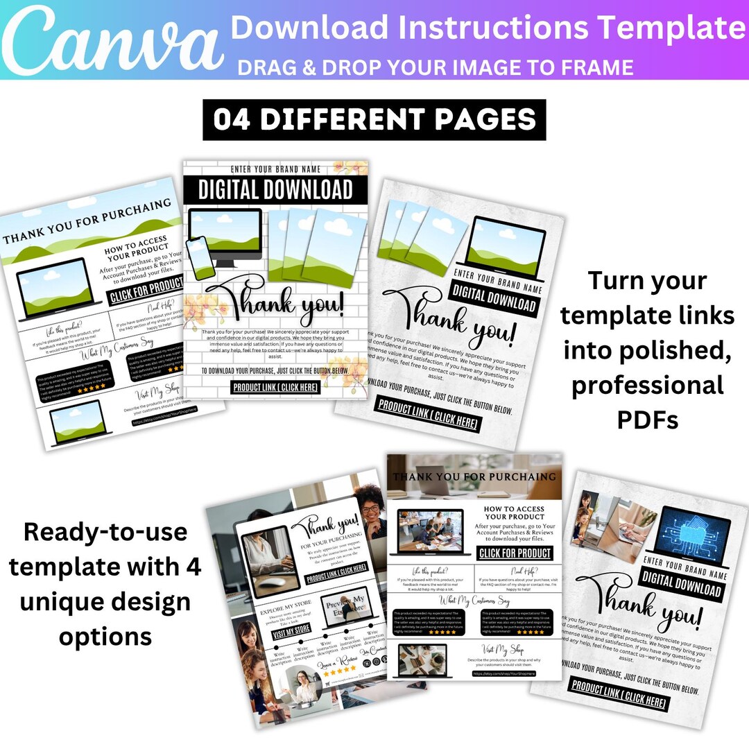 Digital Download Instruction Canva Editable Template Digital Products ...