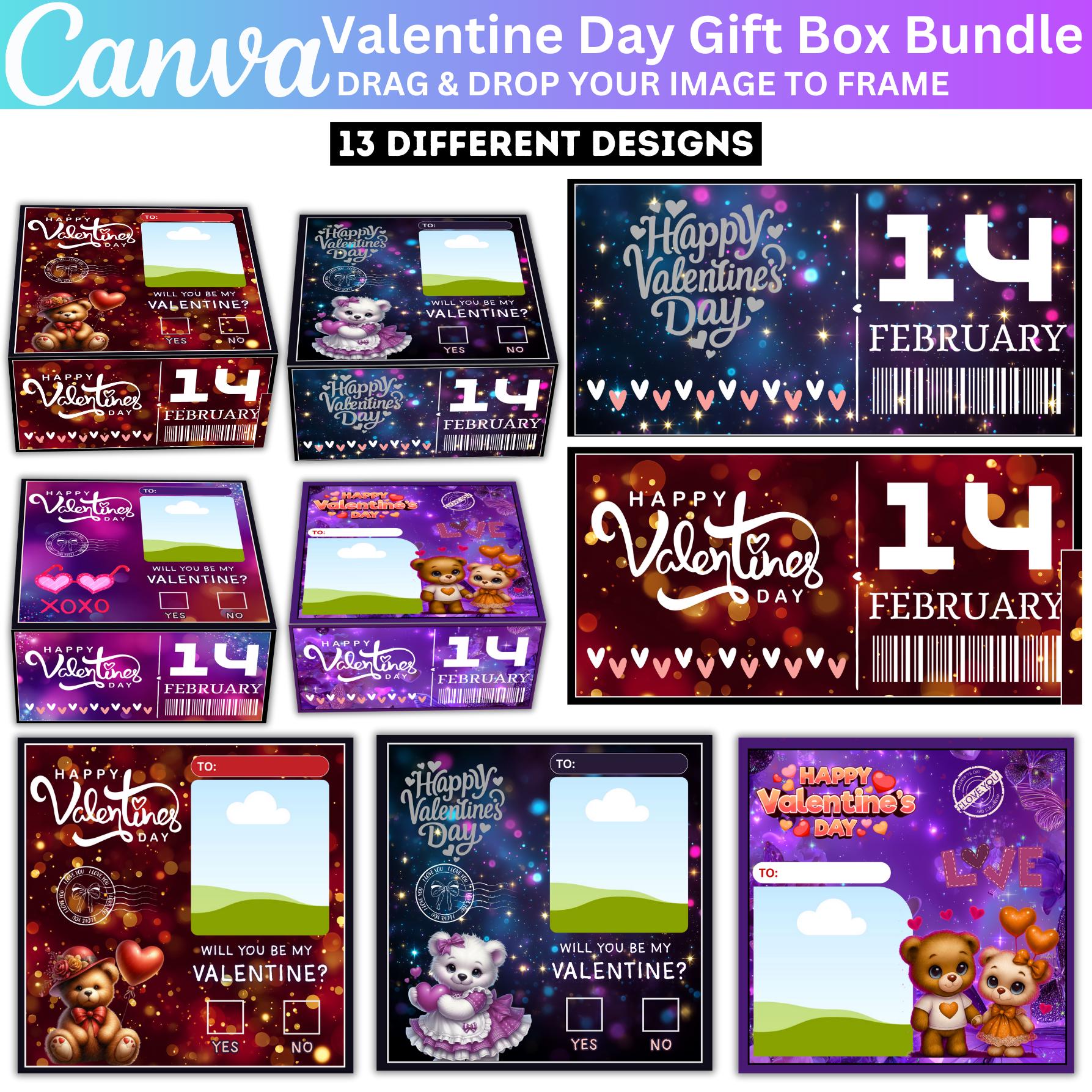 13 Valentine Love Box Template Bundle, Valentine's Day Gift Box 8X8X4 ...