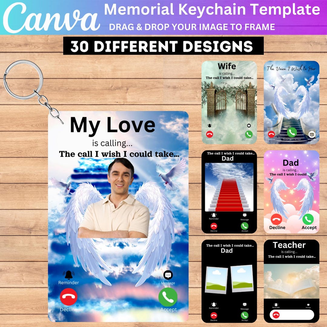 30 Memorial Keychain Canva Editable Template, Custom Photo Keychain, in ...