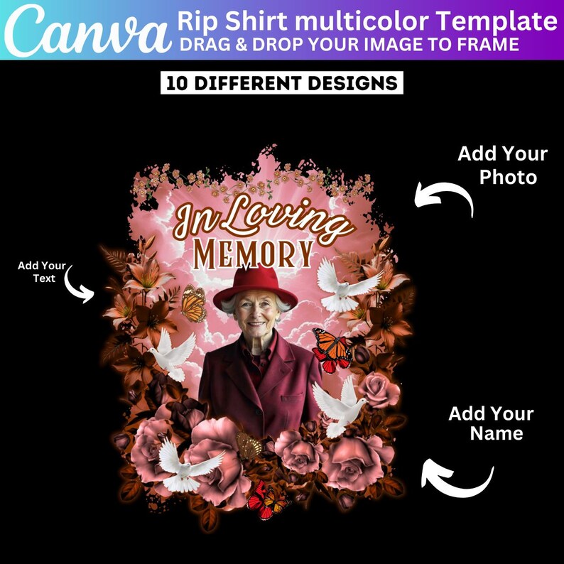 Rip Shirt Template Canva Template Bundle, in Loving Memory Editable ...