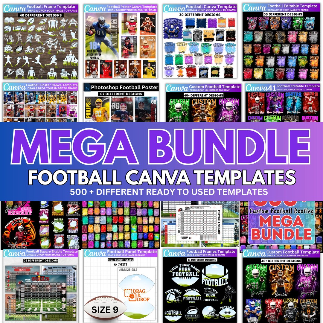 Football Canva Template Mega Bundle, Editable Mascot Shirt Canva ...