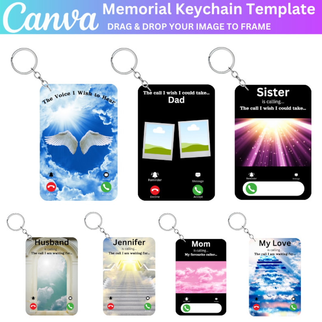30 Memorial Keychain Canva Editable Template Bundle, Custom Phone ...