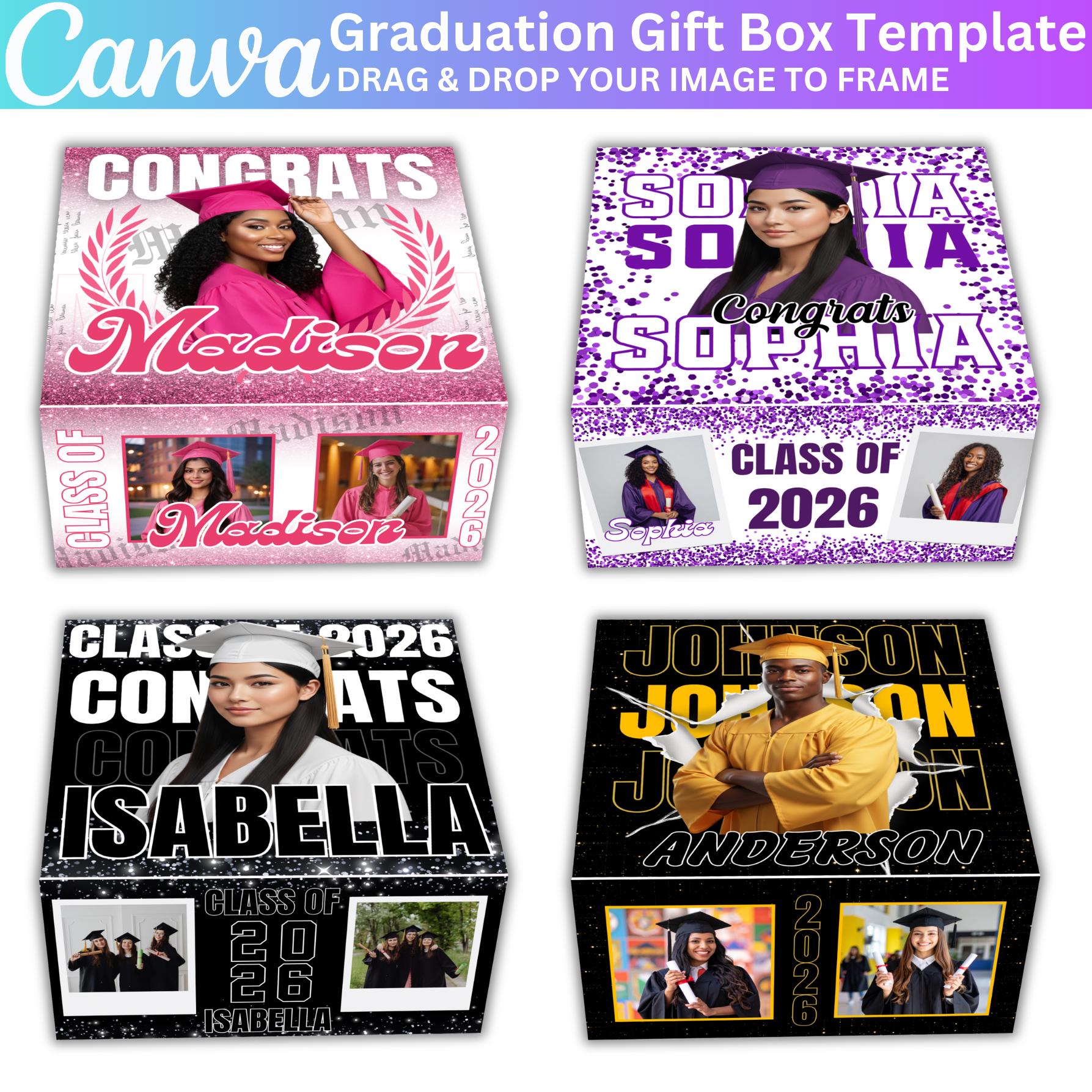 Editable Graduation Gift Box Template, Canva Graduation Class of 2026 ...