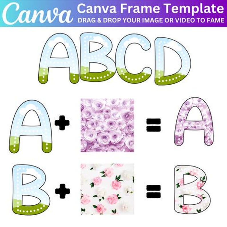 Canva Editable Alphabet Letters Template, Fillable Canva Frame, White ...
