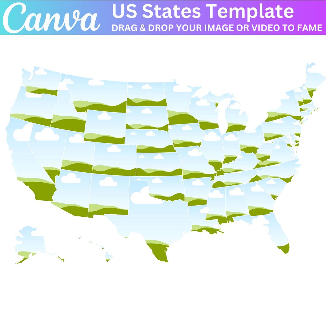 United States Map Canva Editable Design, Fill Your Own 50 States of ...