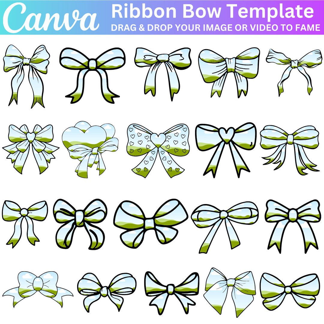 Ribbon Bow Canva Frames Bundle, Design Your Own Ribbon Bow Canva, Mom ...