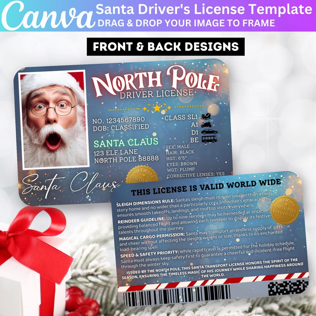 Santa Driver's License Printable, Canva Editable Santa Driver's License ...