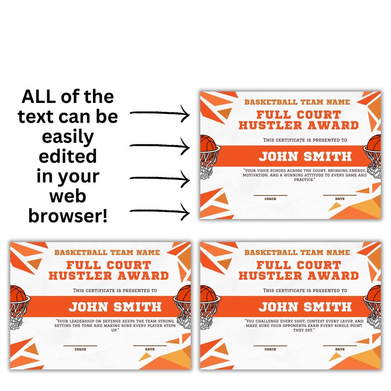 Basketball Awards Printable Canva Editable Template, End of Season ...