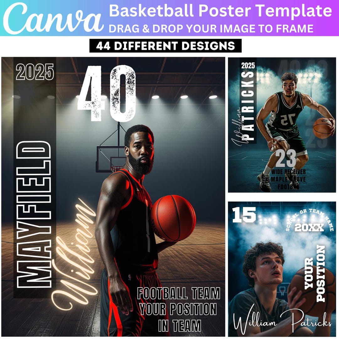 44 Basketball Poster Canva Editable Template, Sports Photography ...