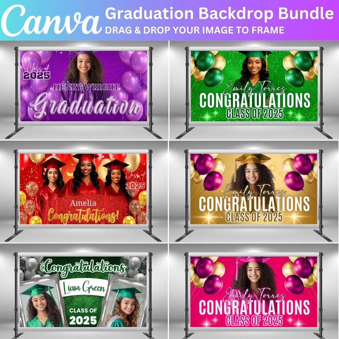 10 Graduation Backdrop Canva Editable Bundle, Custom Grad Backdrop ...