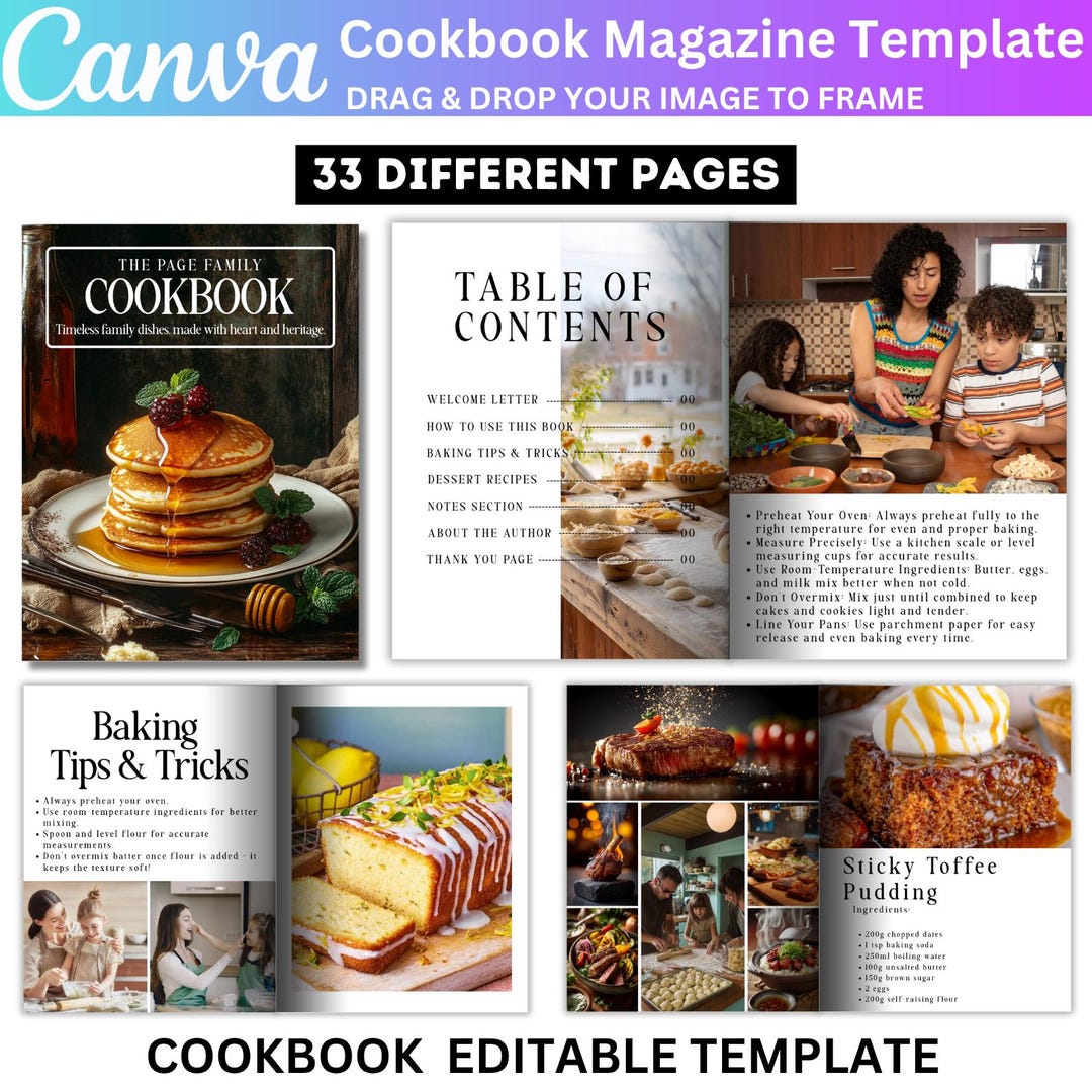 33 Page Cookbook Canva Editable Template, Recipe Book Template ...