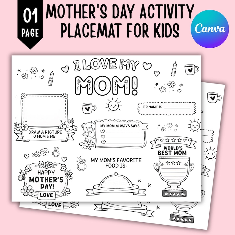 Mother’s Day Activity Sheet Printable, All About Mom Placemat, Kids DIY ...