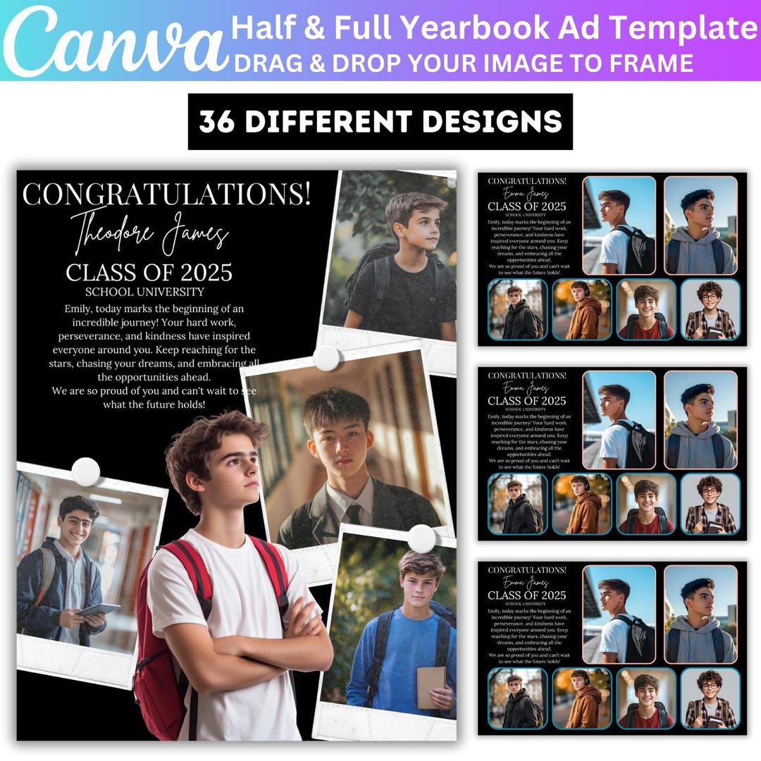 Full and Half Page Yearbook Ad Canva Editable Template, Senior Yearbook ...