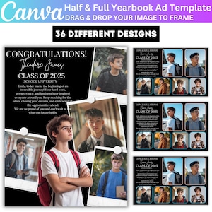 Full and Half Page Yearbook Ad Canva Editable Template, Senior Yearbook ...
