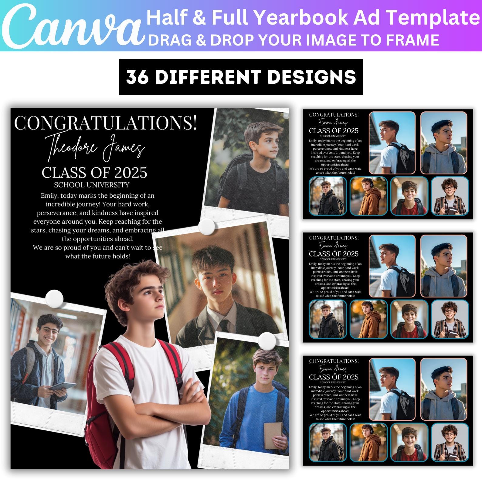 Full and Half Page Yearbook Ad Canva Editable Template, Senior Yearbook ...