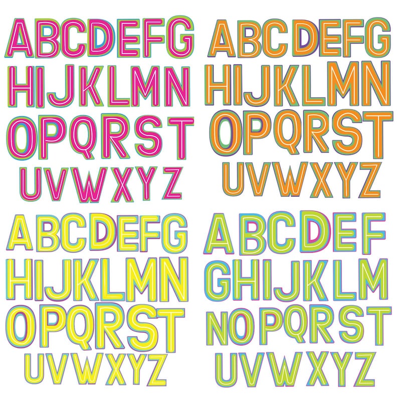 Bright Funky Colorful Alphabet PNG Bundle, 5 Alpha Sets, Bright Color ...