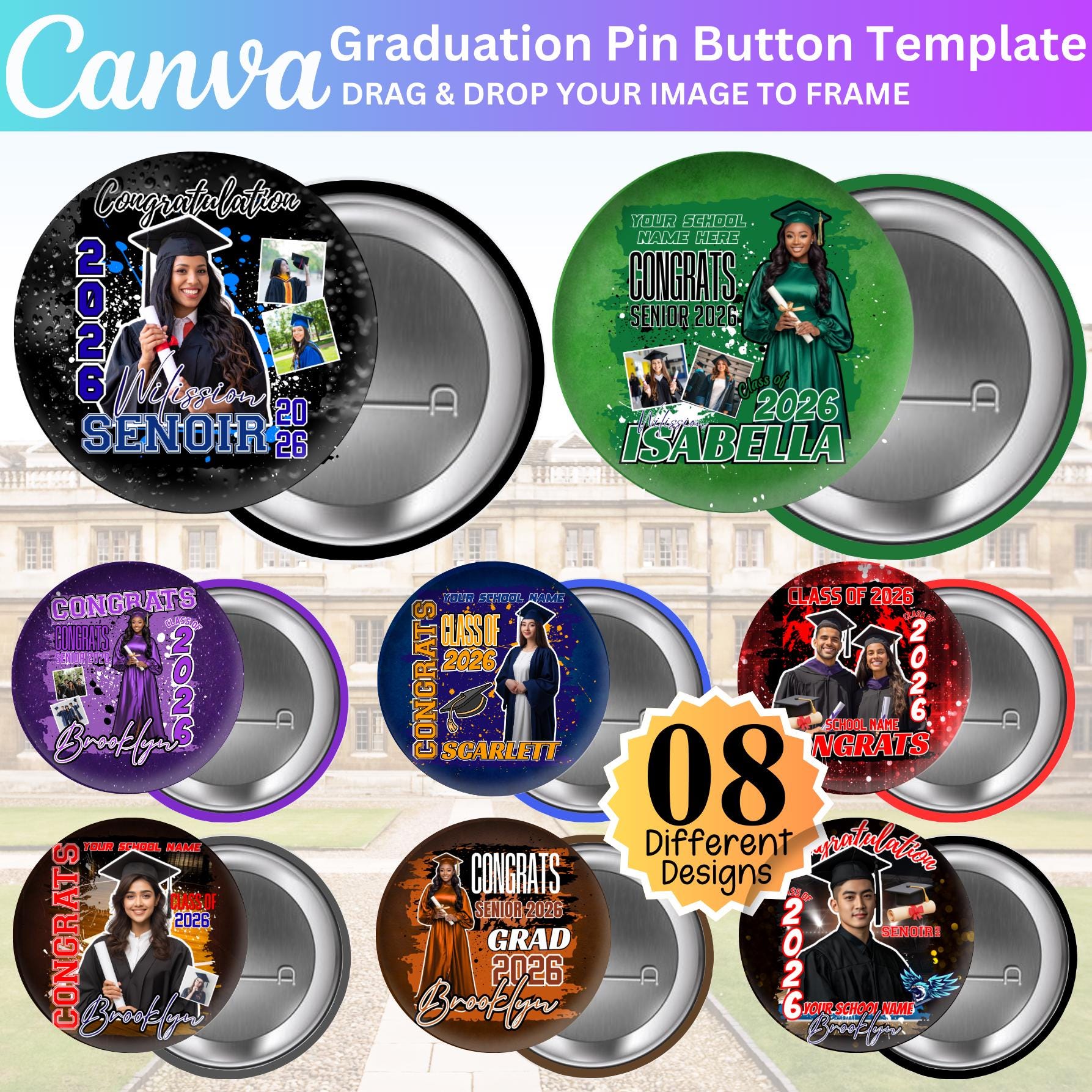 Graduation Pin Button Canva Editable Template, Congrats 2026 Button ...
