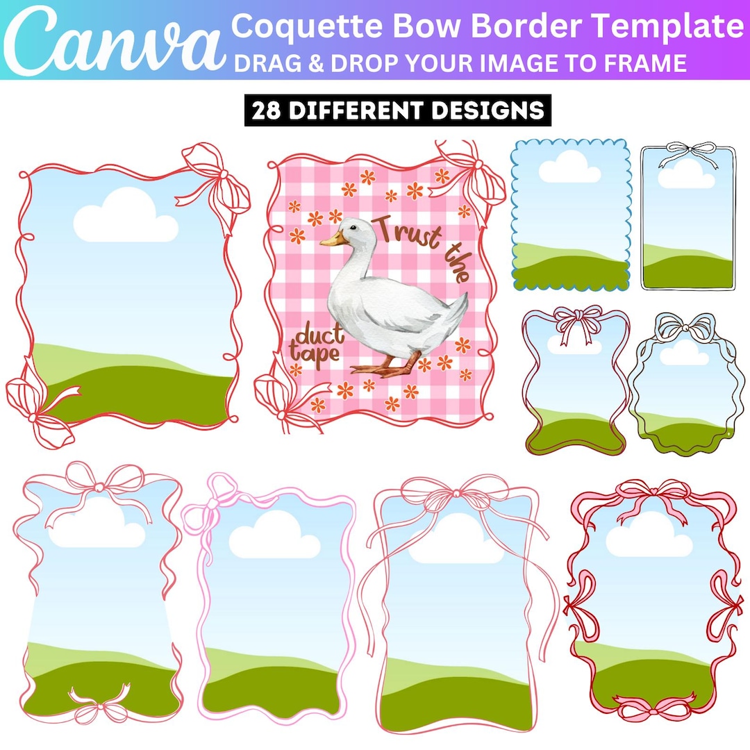 28 Coquette Bow Border Canva Frames, Editable Coquette Bow Border ...