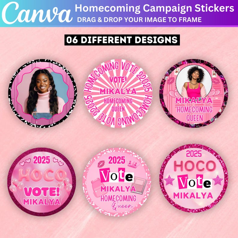 Homecoming Campaign Stickers Template Bundle, Canva Editable Vote ...
