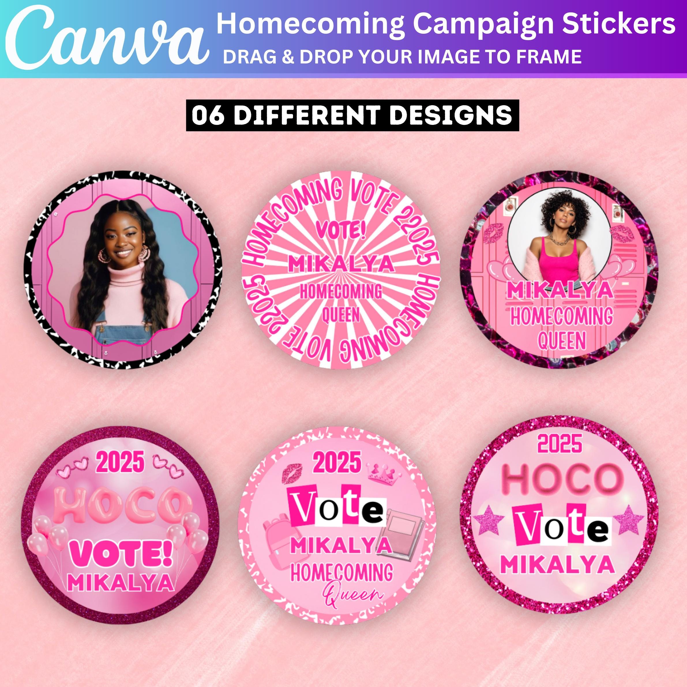 Homecoming Campaign Stickers Template Bundle, Canva Editable Vote ...
