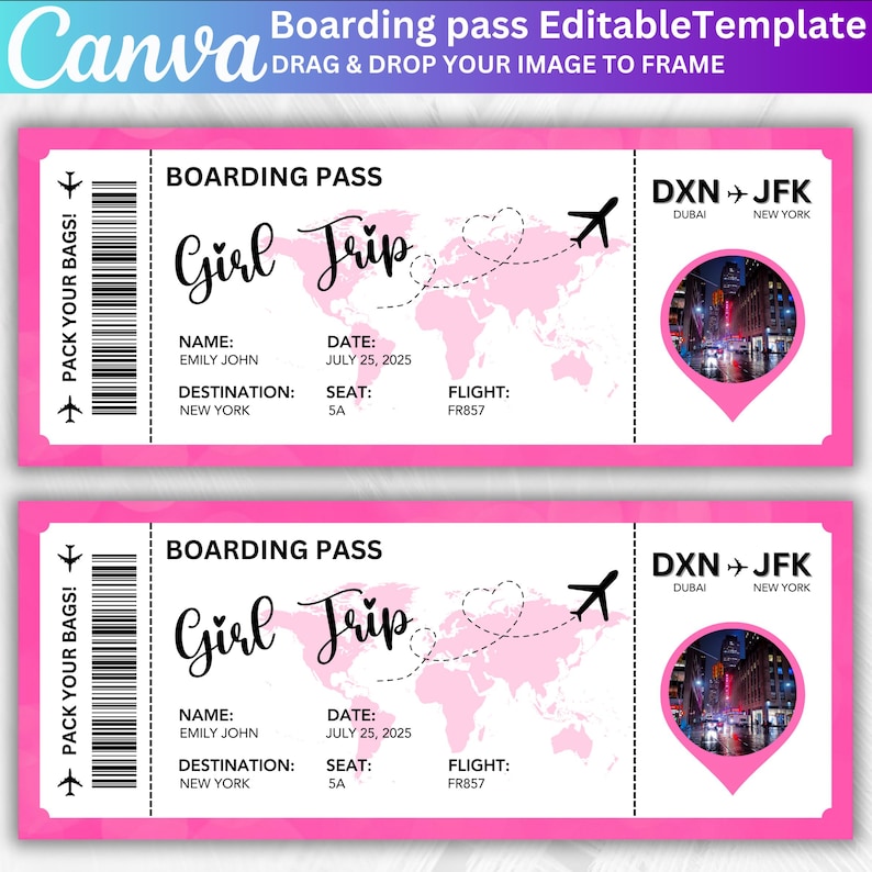 Editable Boarding Pass Template, Girl Trip Airline Ticket, Canva ...