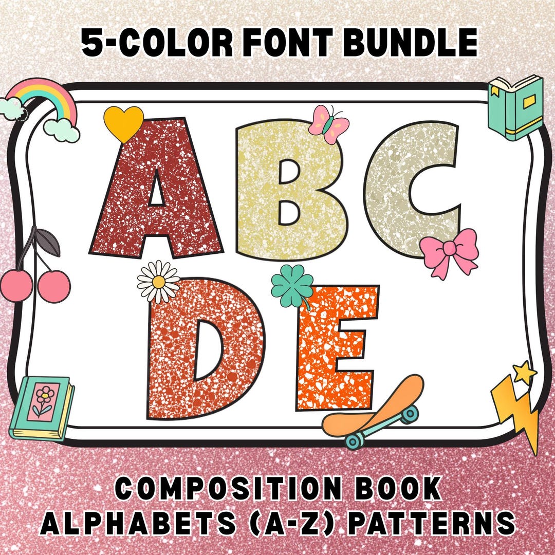 Composition Notebook Alphabets Set, Teacher Preppy Alphabets PNG, Back ...