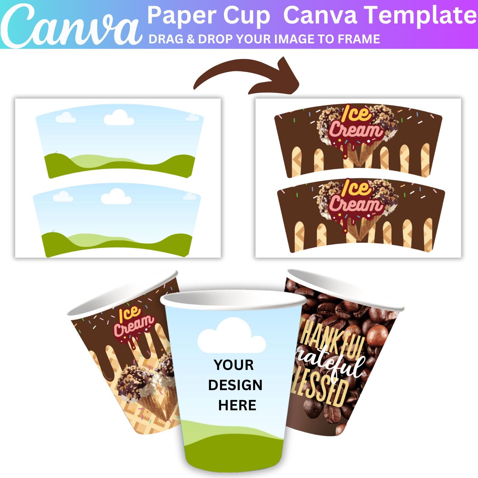 Paper Cup Wrapper Template Bundle, Blank Paper Cup Wrap Template, Canva ...