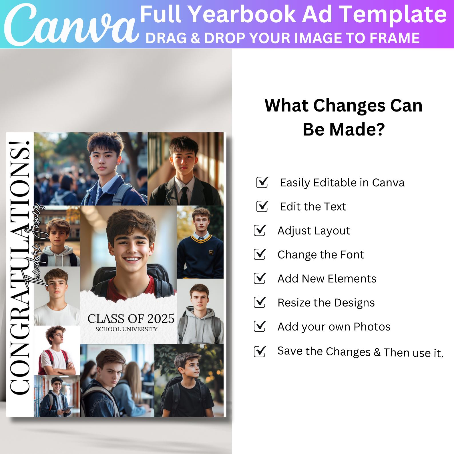 Full Page Yearbook Ad Canva Editable Template, Senior Yearbook Ad ...