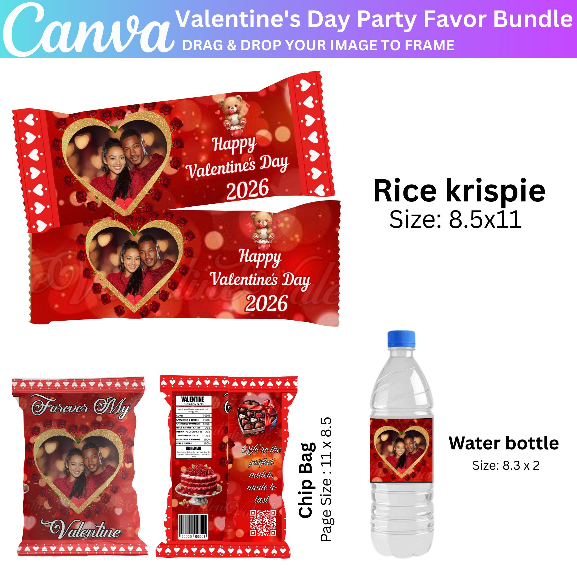 Valentine's Day Party Favor Bundle, Canva Editable Valentine’s Theme ...