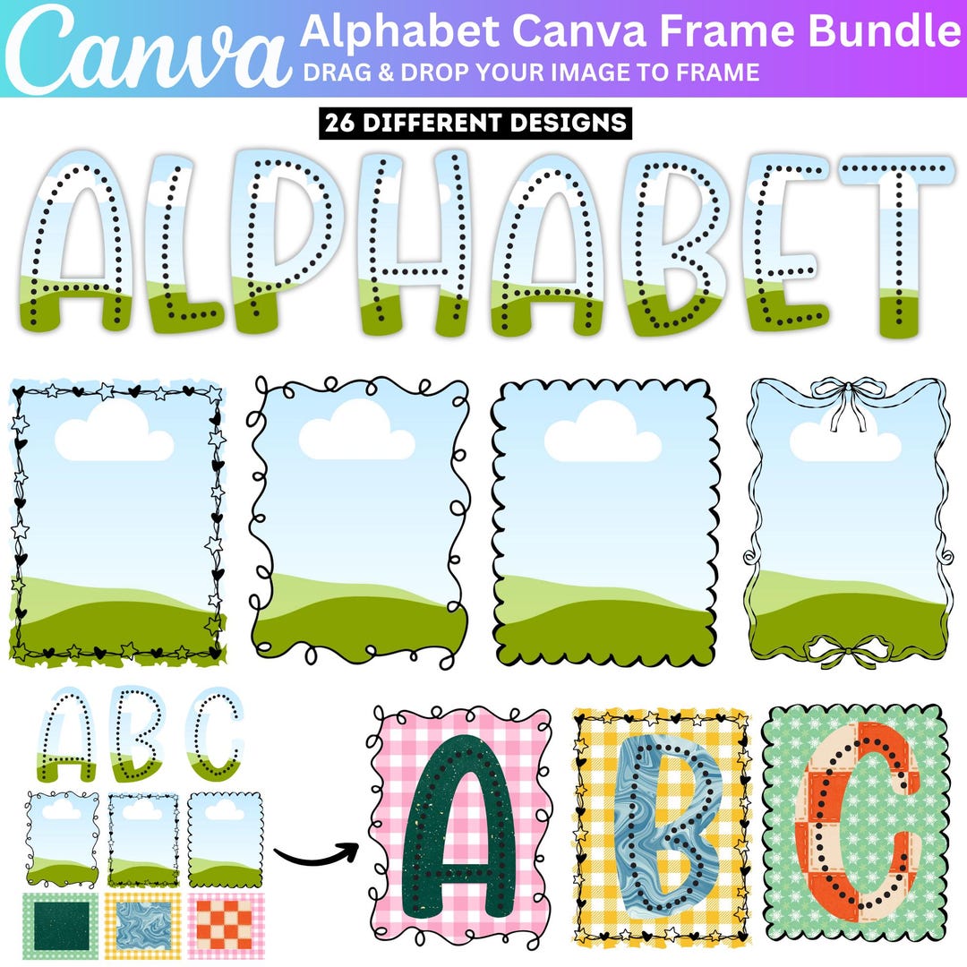Preppy Letters Canva Frames, Editable Alphabets Mom Canva Font ...