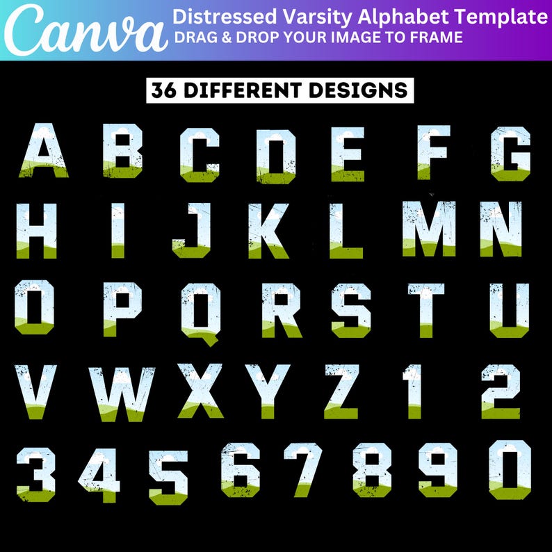 Distressed Varsity Alphabet Set, Canva Editable Sports Numbers ...