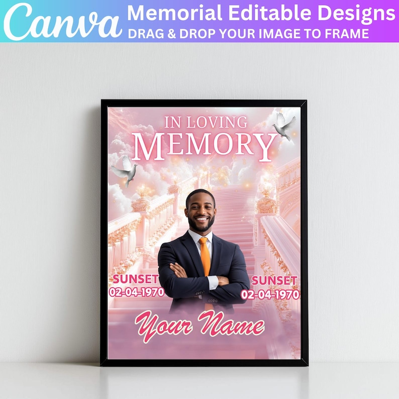 Memorial Pink Canva Editable Templates, Editable Memorial Shirt Design ...