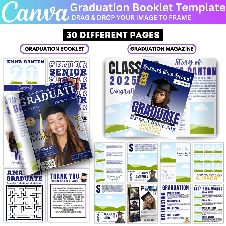 Blue Graduation Booklet Canva Editable Template, Graduation Activity ...