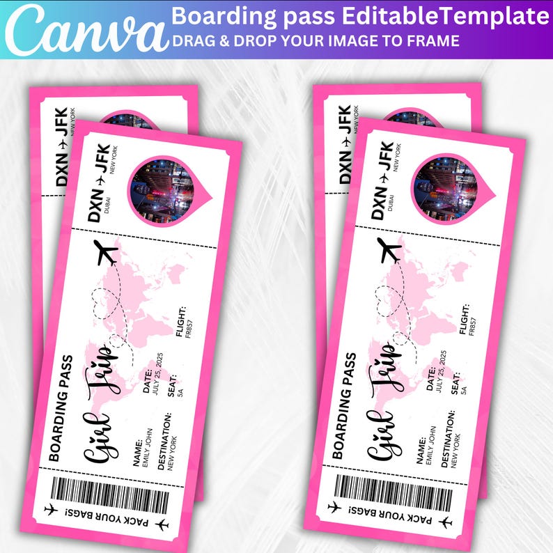 Editable Boarding Pass Template, Girl Trip Airline Ticket, Canva ...