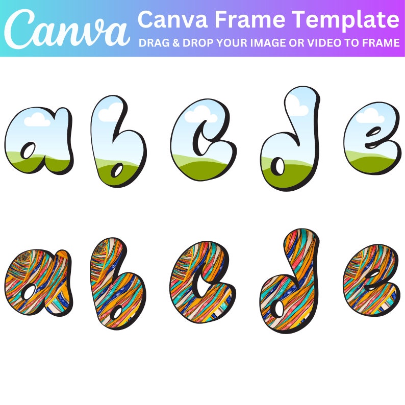 Canva Alphabets Template, Canva Alphabet Font, Canva Frame Template, Your Own Pattern, Easy Drag ...