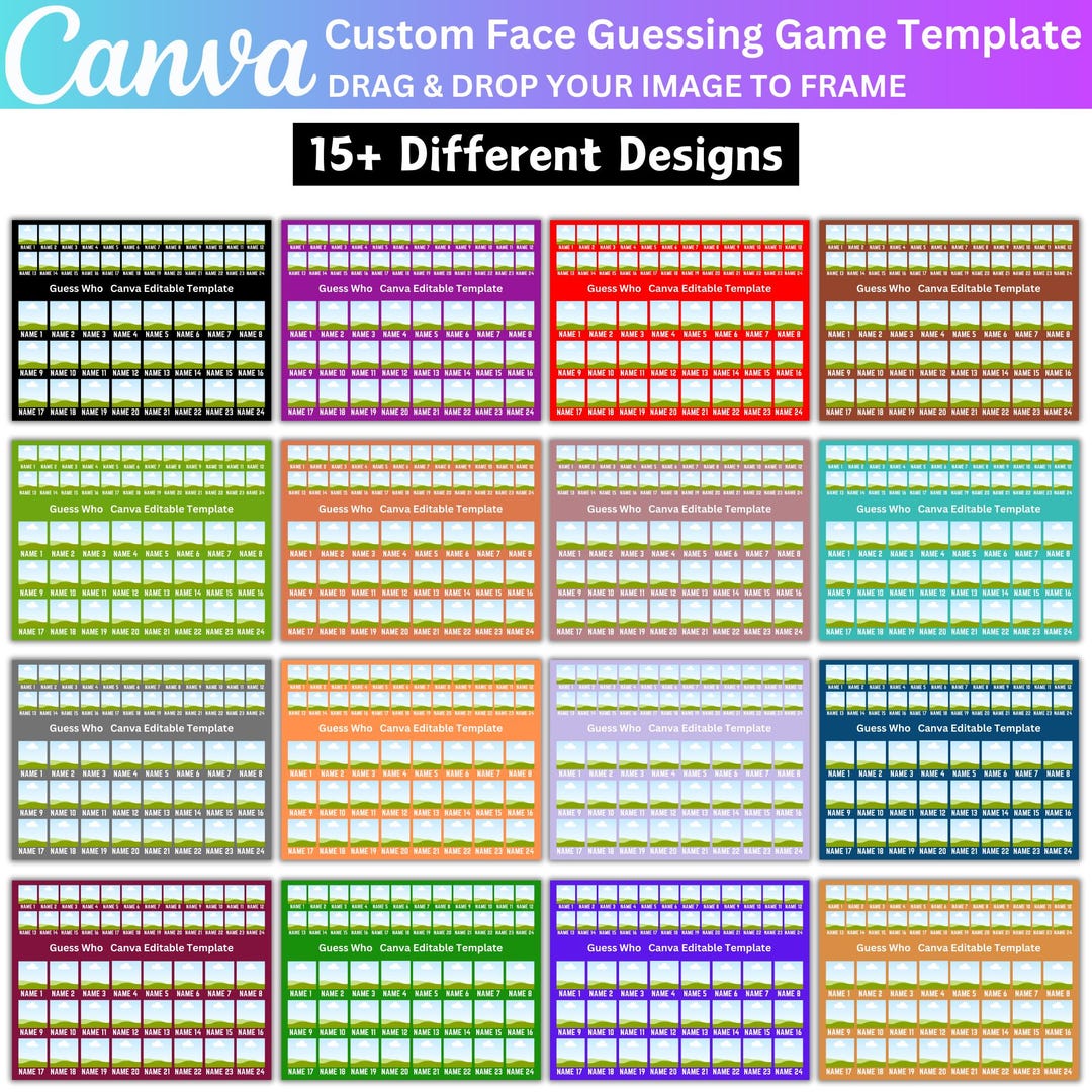 Custom Face Guessing Game Canva Editable Template, Guess Who 2.0 Game ...