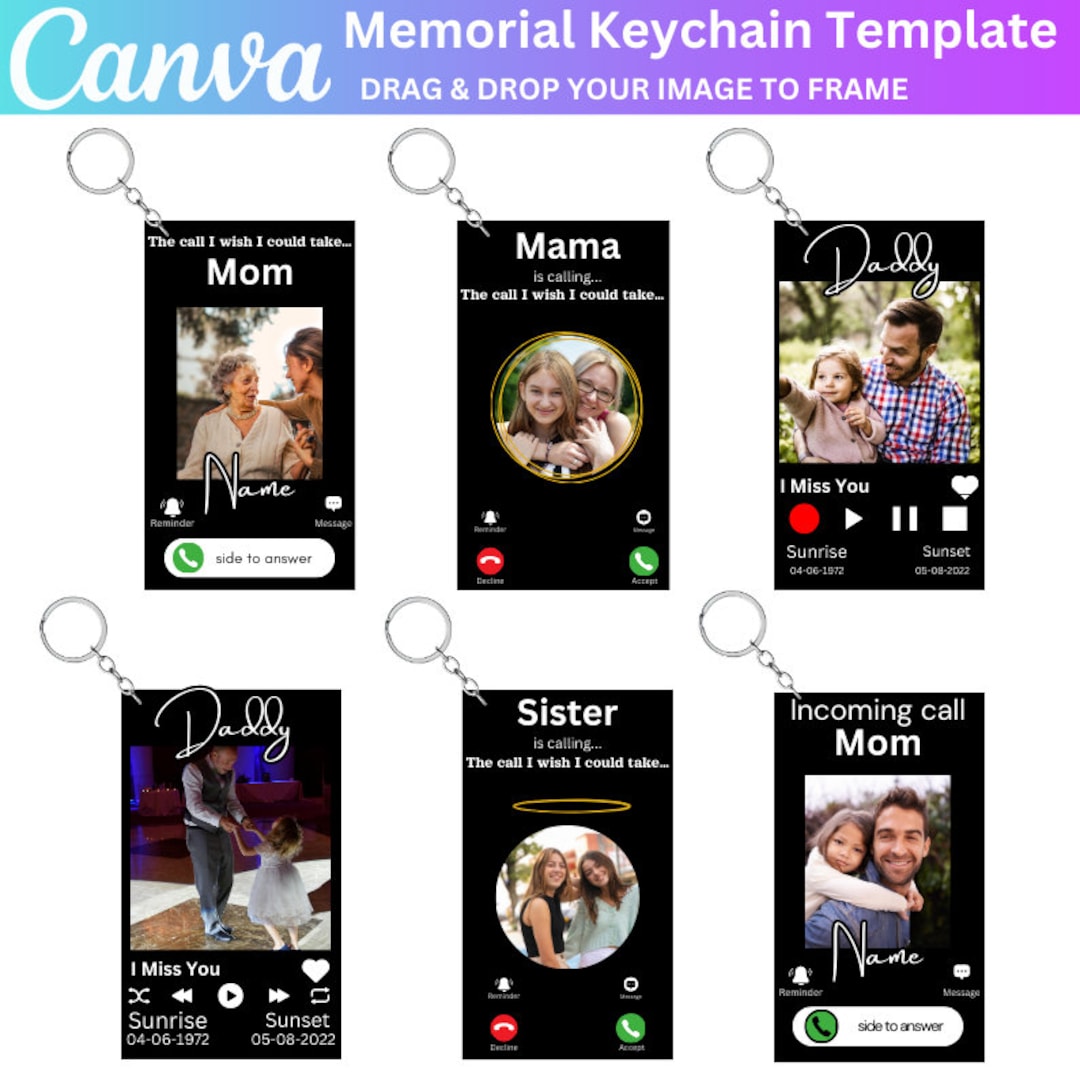 11 Memorial Keychain Canva Editable Bundle, Custom Photo Keychain ...