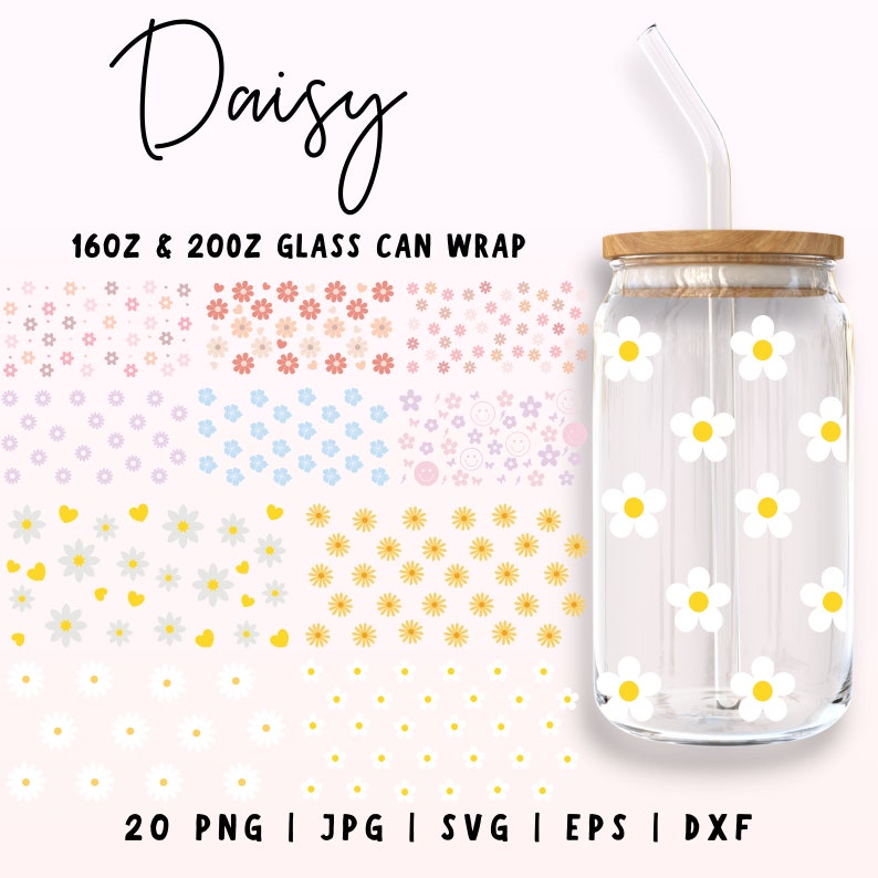 Daisy Flower Libbey Glass Bundle, Daisy Libbey Wrap, 16oz & 20oz ...