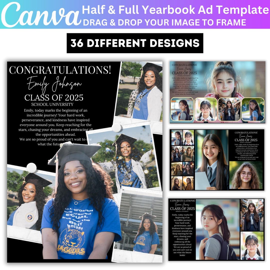 Full and Half Page Yearbook Ad Canva Editable Template, Senior Yearbook ...