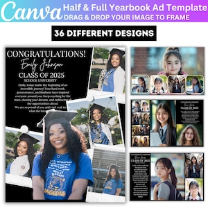 Full and Half Page Yearbook Ad Canva Editable Template, Senior Yearbook ...