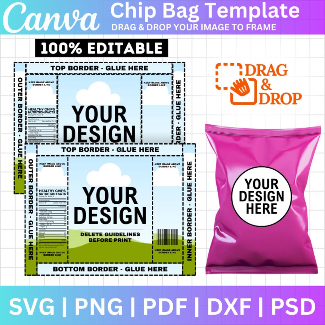 Chip Bag Template, Chip Bag Label, Chip Bag Editable, Printable Party ...