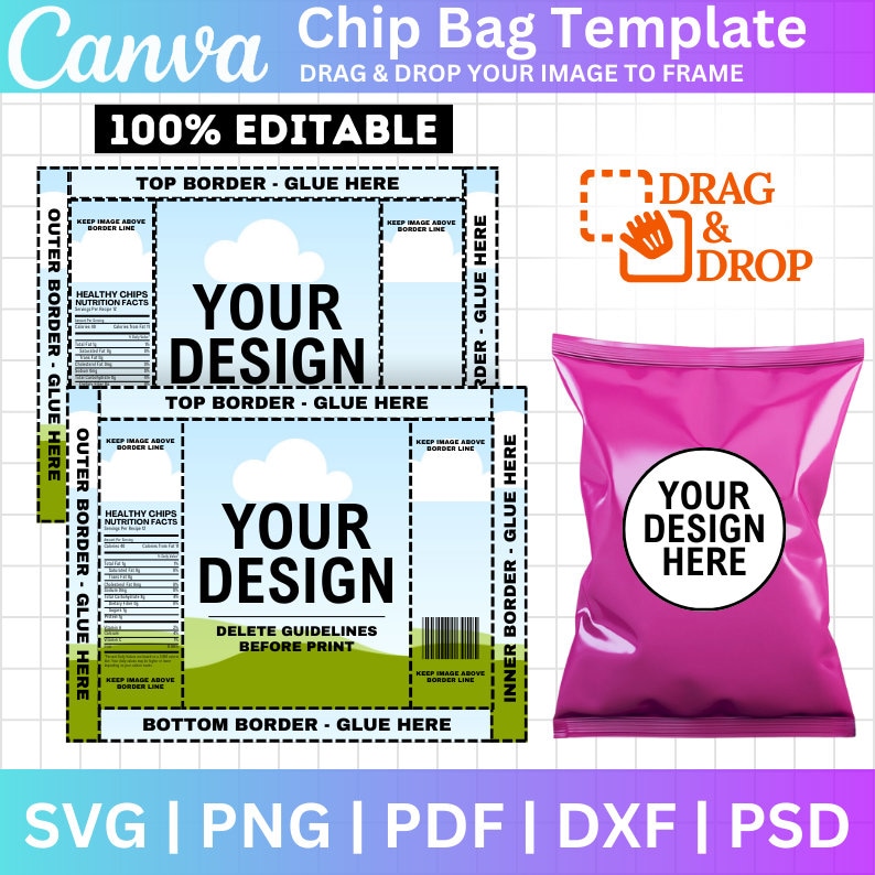 Chip Bag Template, Chip Bag Label, Chip Bag Editable, Printable Party ...