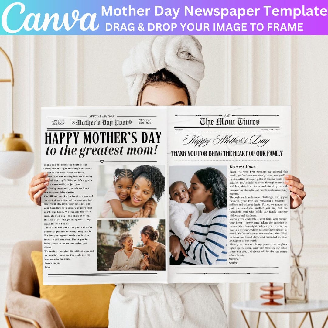Mother's Day Newspaper Canva Editable Template, Personalized Mother's ...